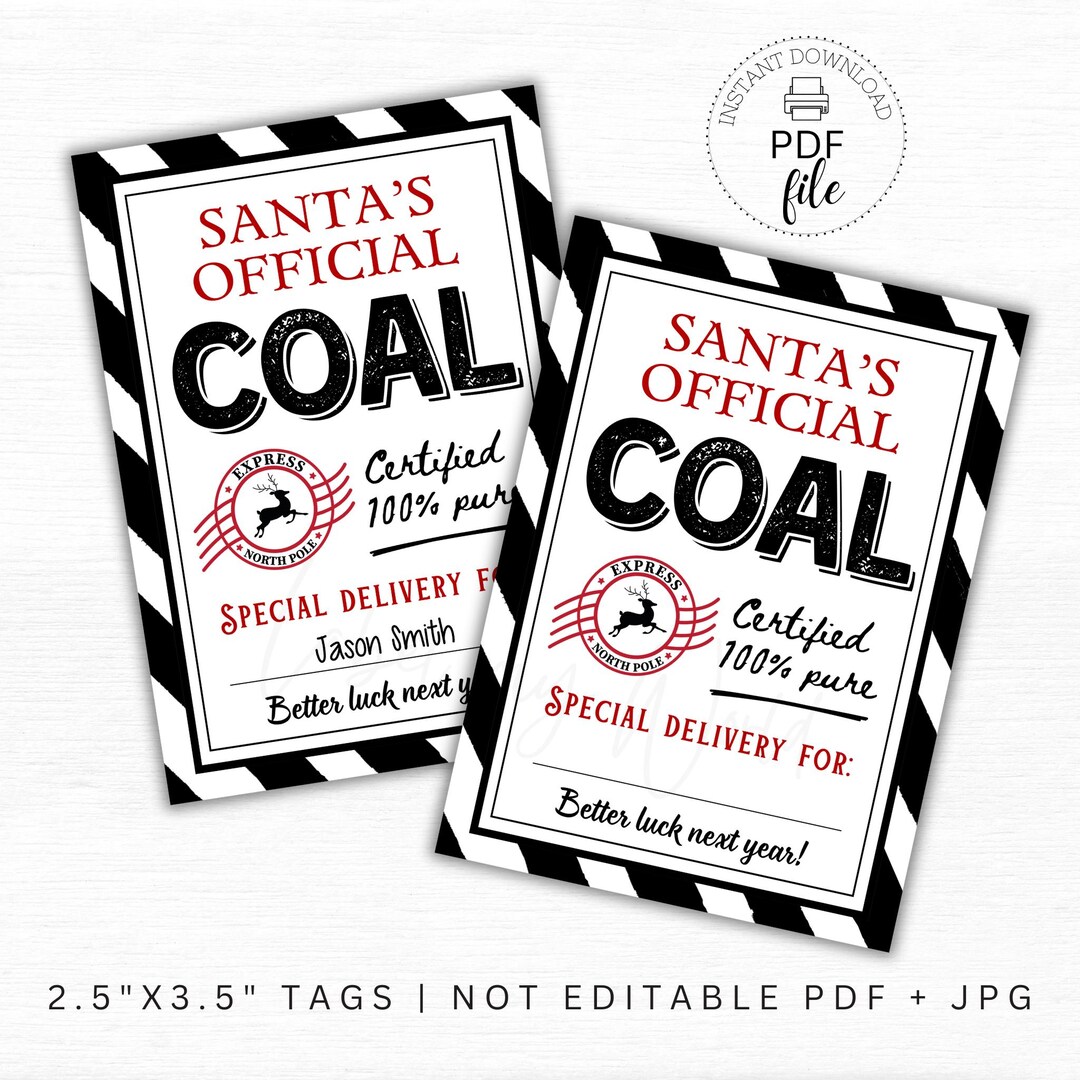 Printable Christmas Coal Tags, North Pole Special Delivery Favor Tag ...