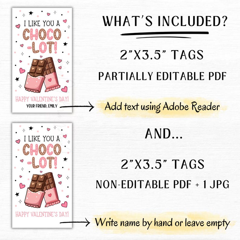 Chocolate Valentine Gift Tag, I Like You a Choco-lot Valentine's Day ...