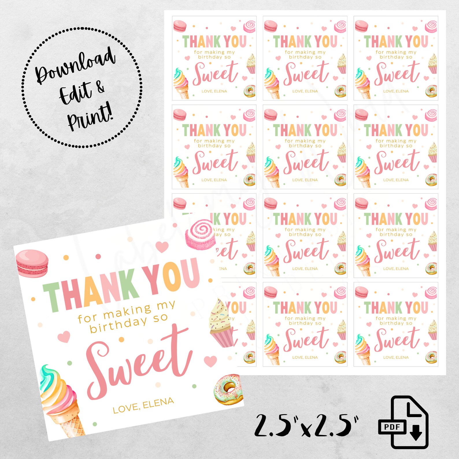 Printable Thank You Birthday Party Favor Tag Personalized Thanks for ...