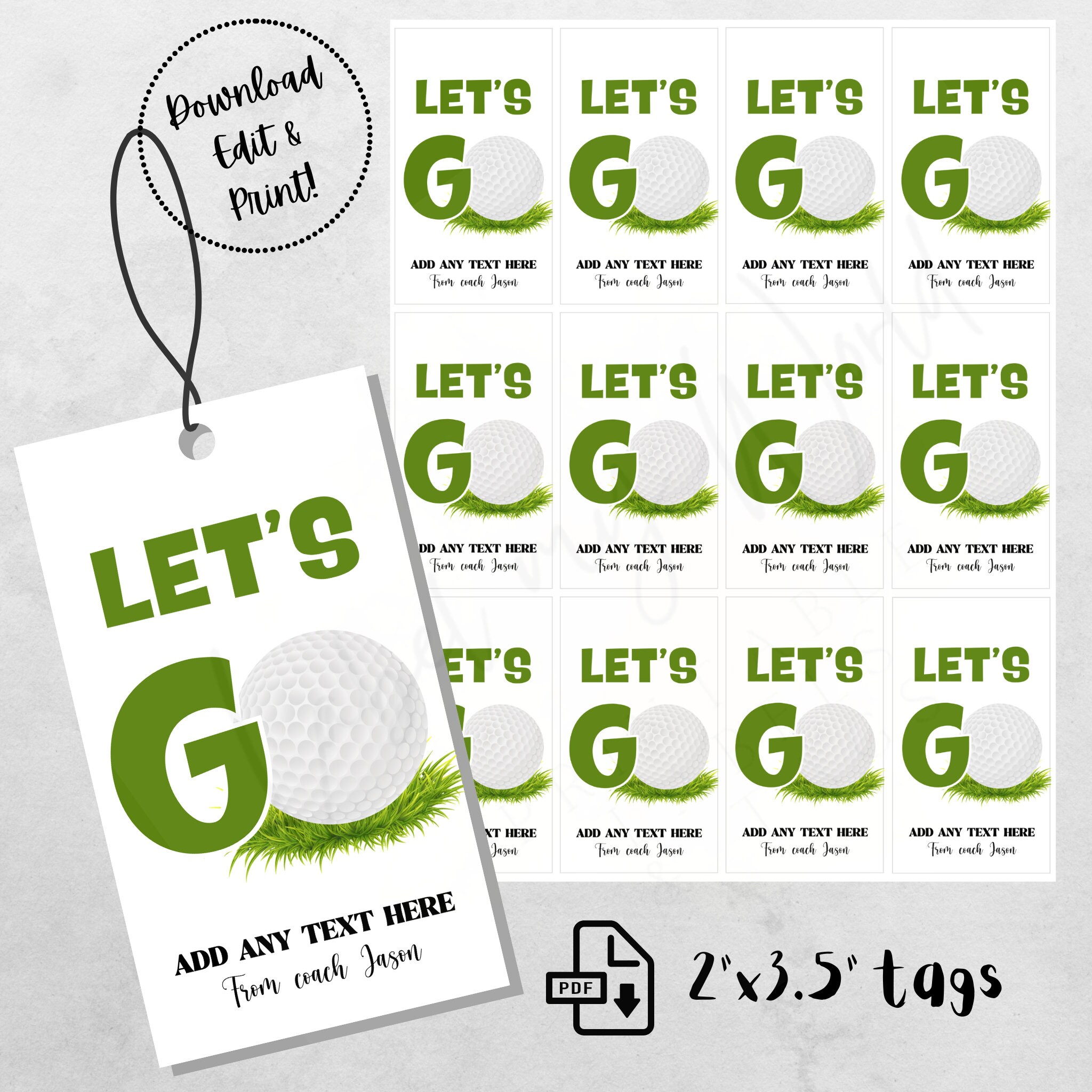 Golf Team Let's Go Tag Printable Golf Ball Good Luck Game Day Snacks ...