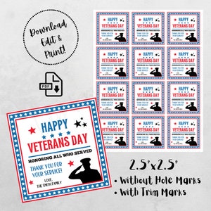 Happy Veterans Day Gift Tags | Printable Thank You for Your Service Tag ...