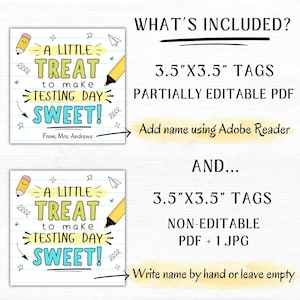 Printable Testing Day Gift Tag, School A Little Treat to Make Testing ...