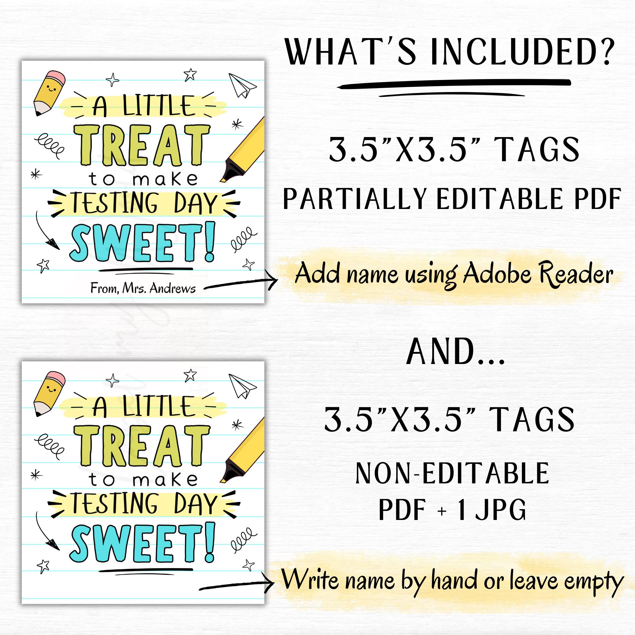 Printable Testing Day Gift Tag, School A Little Treat to Make Testing ...