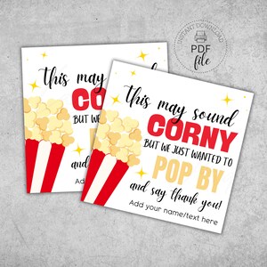 Popcorn Appreciation Gift Tag | Printable This May Sound Corny Thank ...