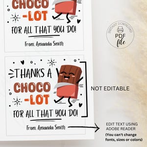 Printable Chocolate Gift Tags, Thanks a Choco-lot for All That You Do ...
