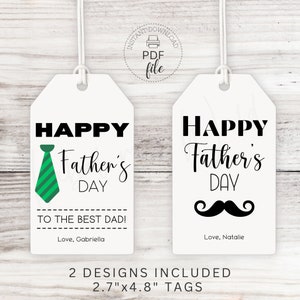 Printable Happy Father's Day Gift Tags, Personalized Mustache/tie ...