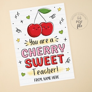 Printable Teacher Appreciation Fruit Gift Tag, You're a Cherry Sweet ...