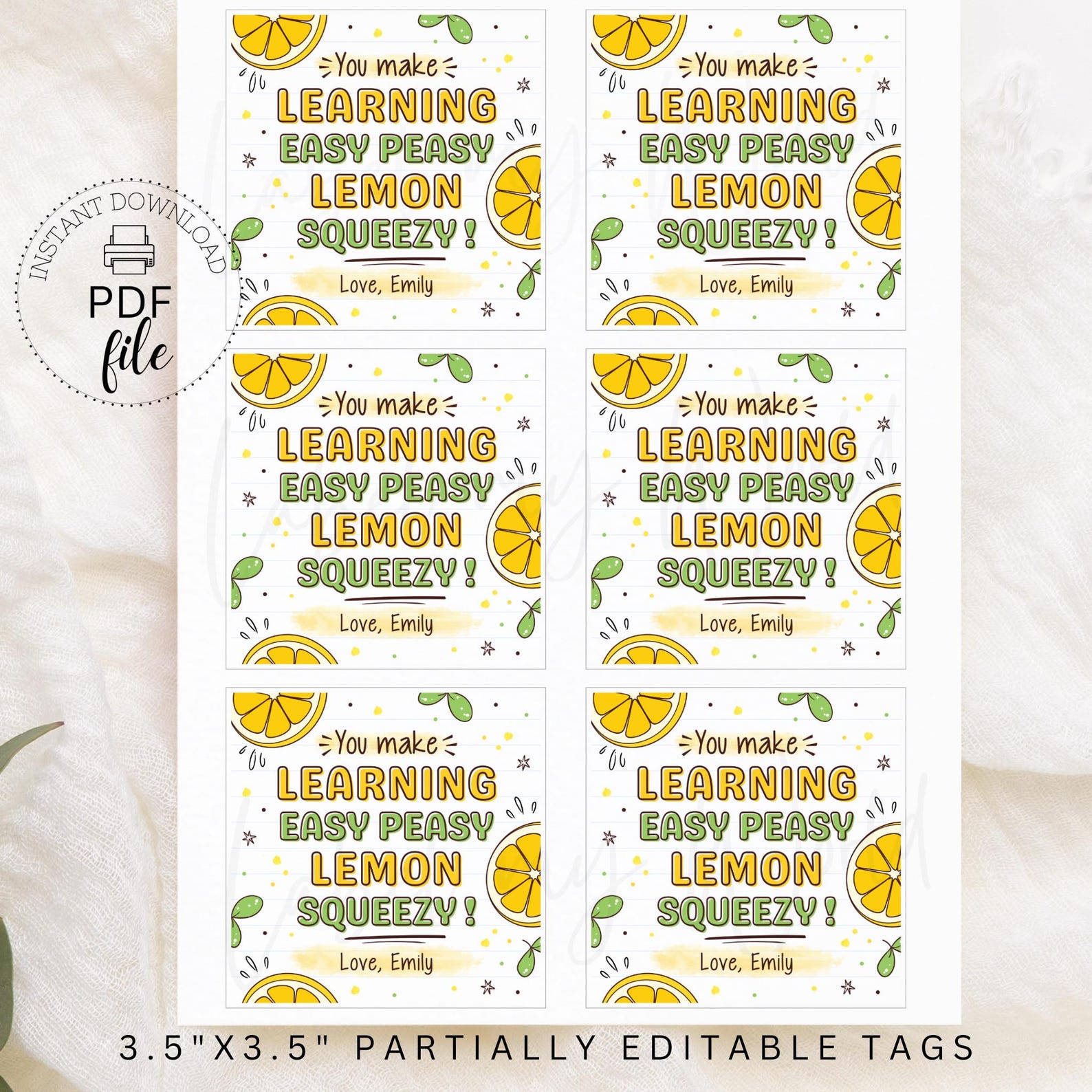 Printable Lemon Gift Tag, You Make Learning Easy Peasy Lemon Squeezy ...