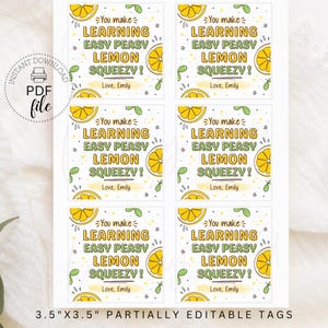 Printable Lemon Gift Tag, You Make Learning Easy Peasy Lemon Squeezy ...