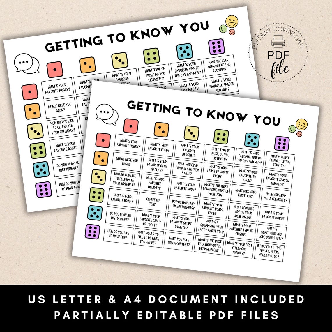 Getting to Know You Icebreaker Dice Game, Roll and Tell Game Template ...