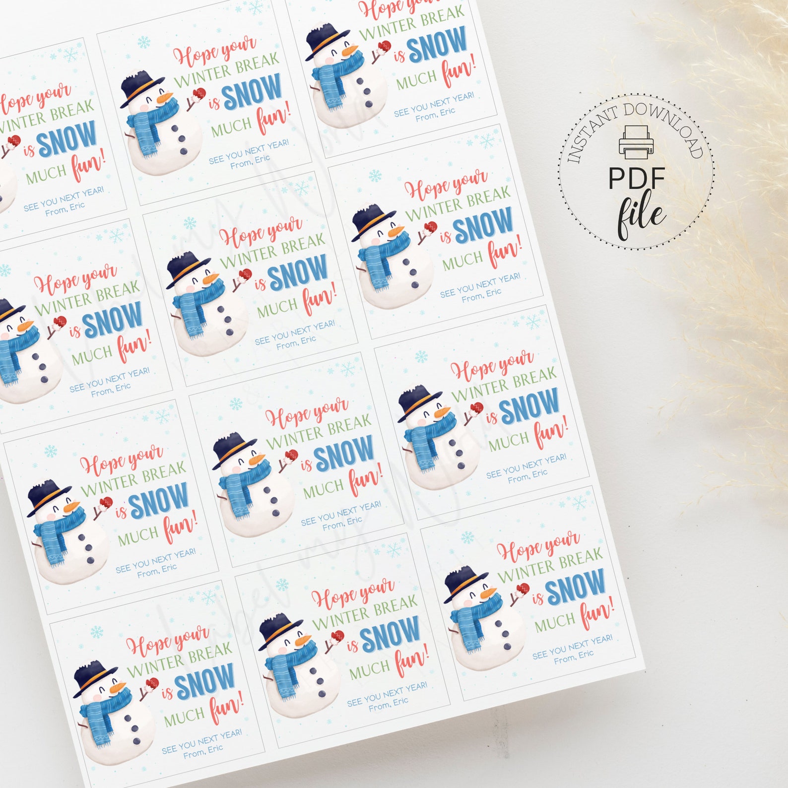 Hope Your Winter Break is SNOW Much Fun Gift Tag | Printable Merry ...