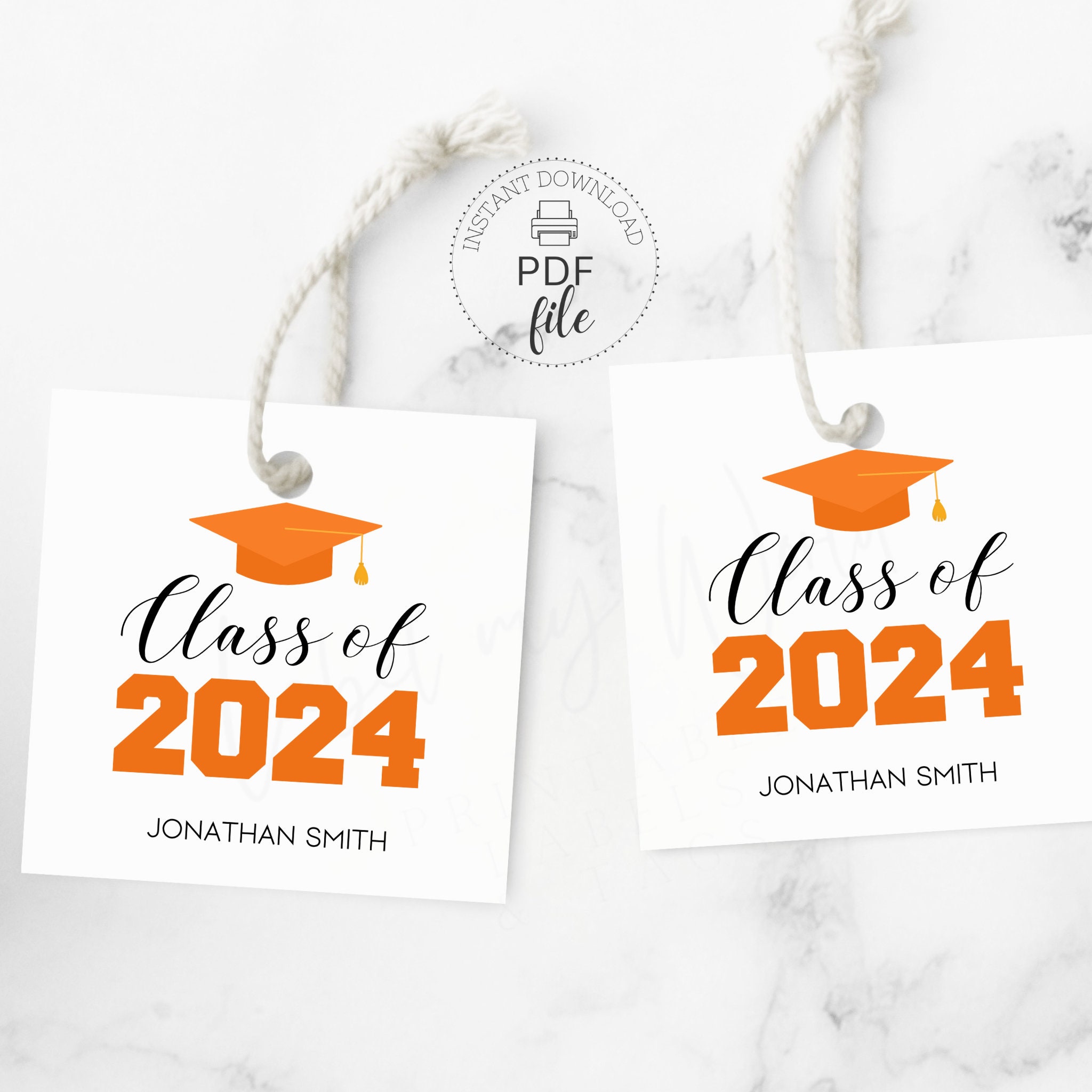 Graduation Orange Grad Cap Gift Tag Personalized Class of 20xx Graduate ...