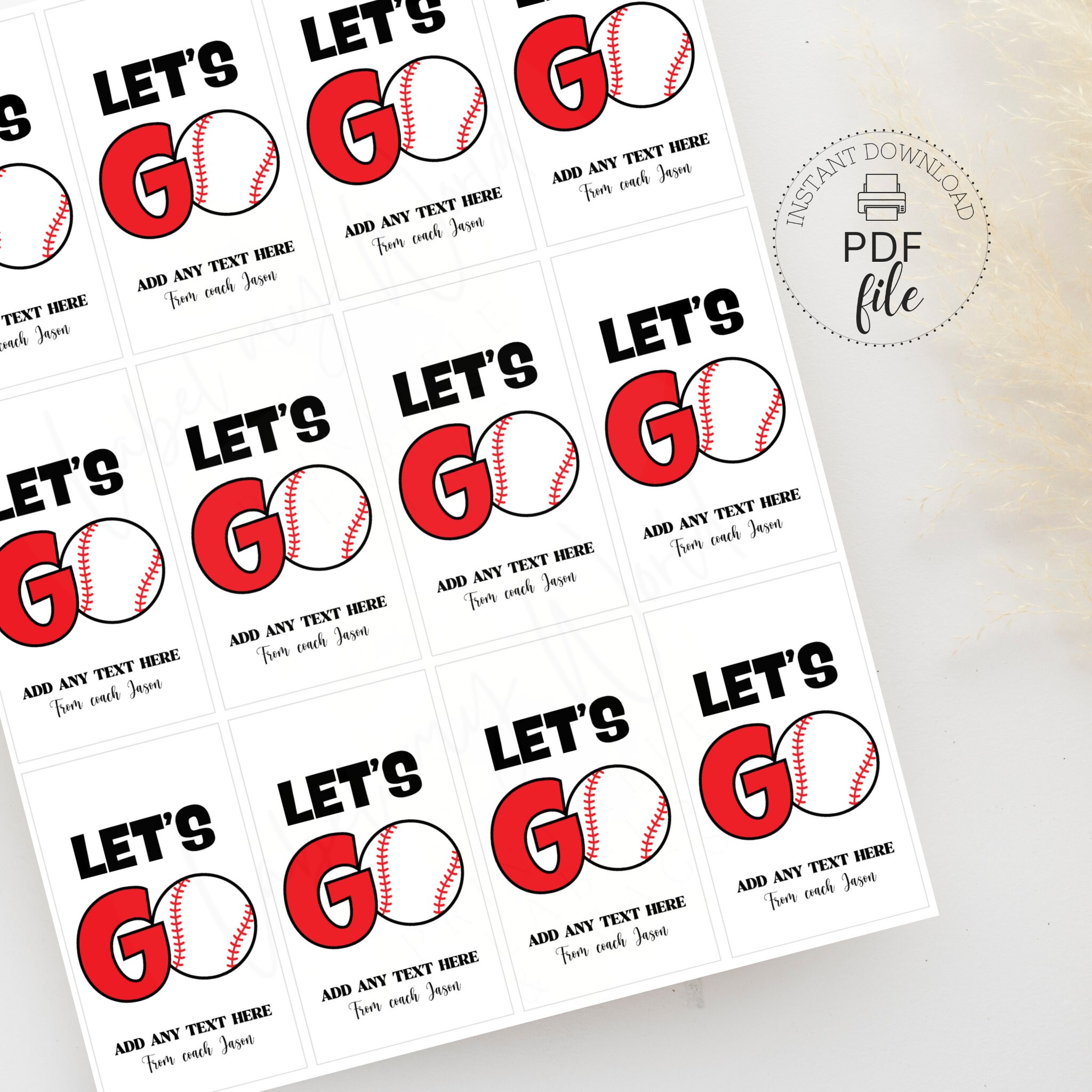 Baseball Team Let's Go Tag Printable Baseball Good Luck Game Day Snacks ...