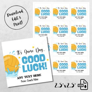 Printable Water Polo Good Luck Tags, Personalized Cheer Team Gift Tag ...