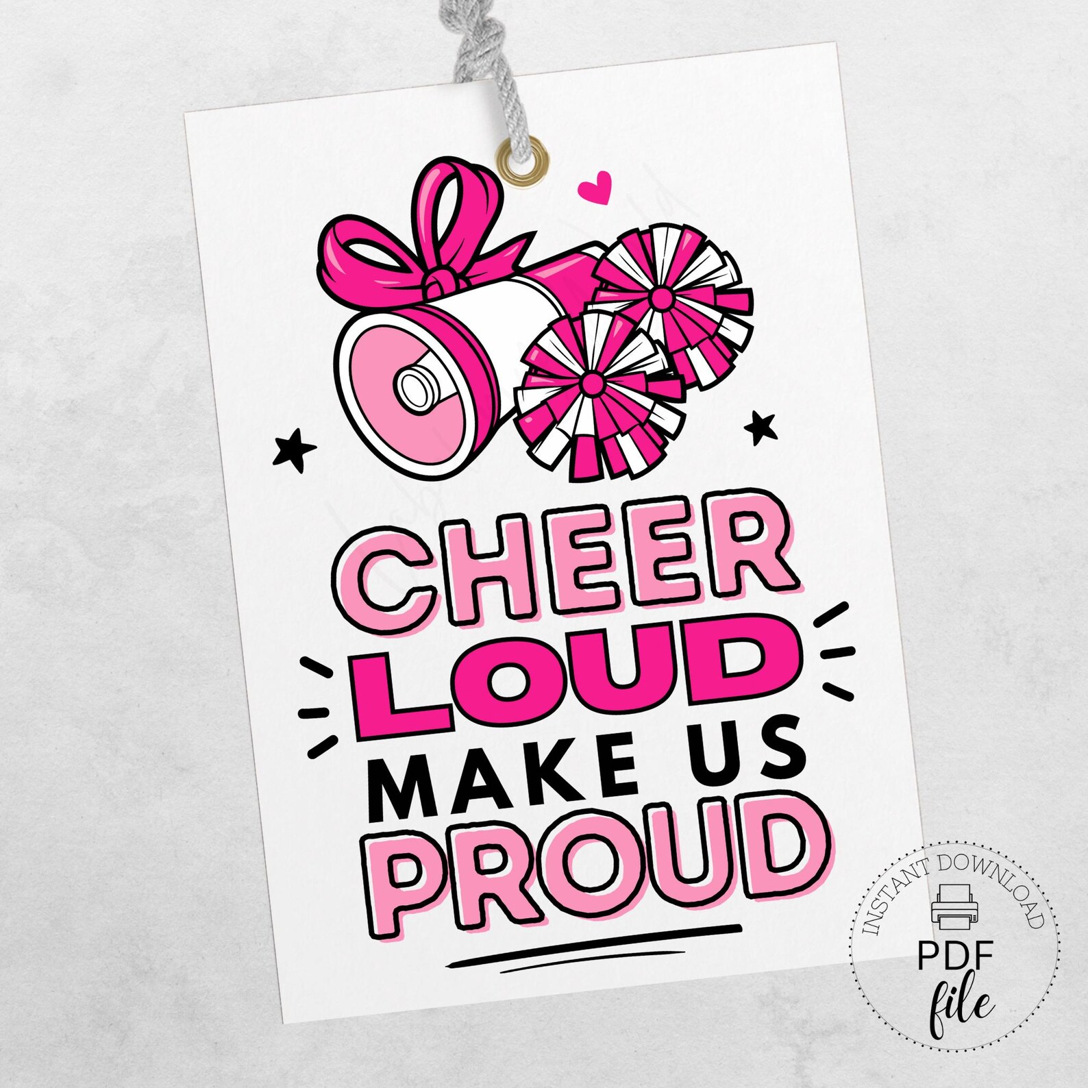 Cheer Loud Make Us Proud Tag, Printable Cheerleader Pink Out Game Day ...