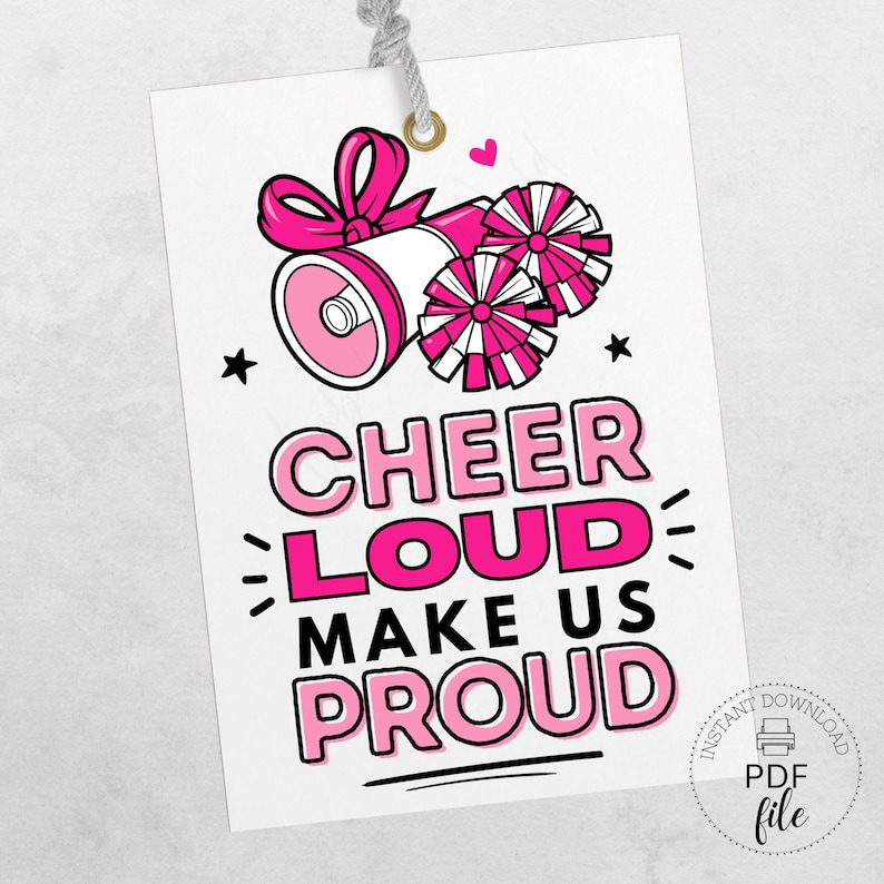 Cheer Loud Make Us Proud Tag, Printable Cheerleader Pink Out Game Day ...