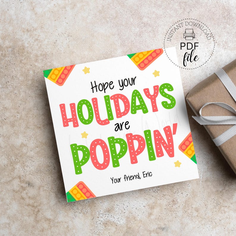 Printable Christmas Party Favor Tag, Hope Your Holidays Are Poppin' Tag ...