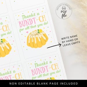 Printable Bundt Cake Appreciation Gift Tag, Thanks a Bundt-ch for All ...
