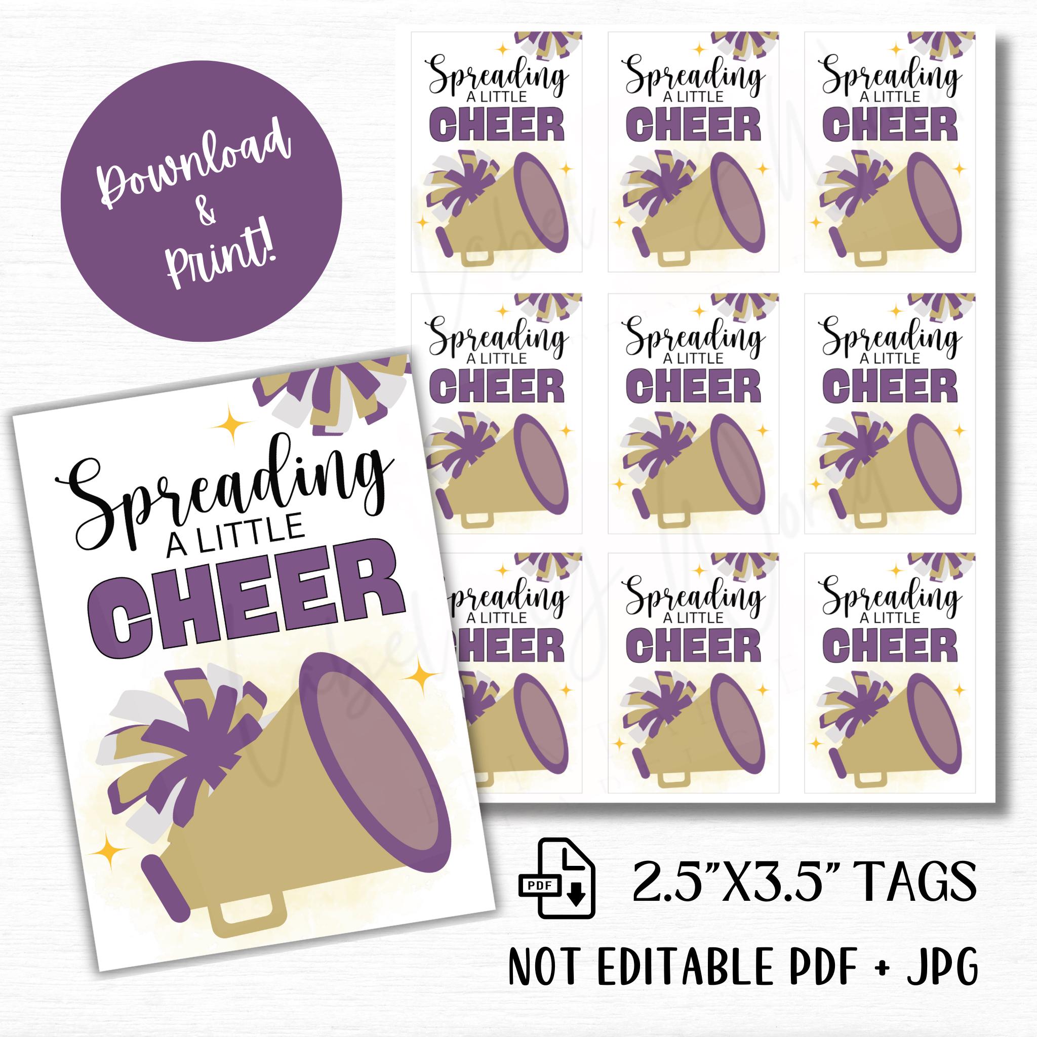 Printable Purple & Gold Spreading a Little Cheer Tags, Cheerleading ...