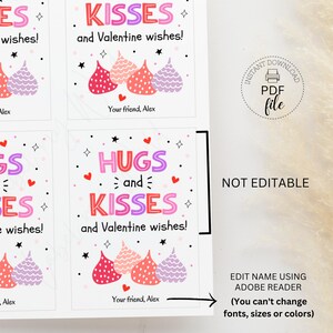 Printable Hugs and Kisses & Valentine Wishes Gift Tags, Personalized ...