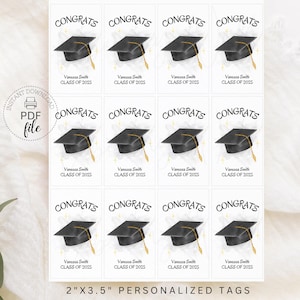 Printable Congrats Class of 20XX Tags, Personalized Graduation Black ...