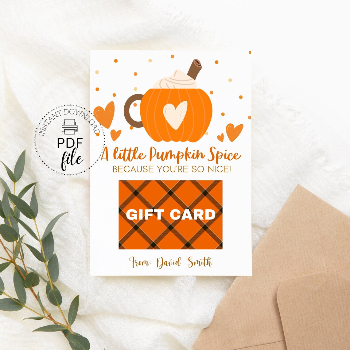 Pumpkin Spice Gift Card Holder Template | Printable Thank You Coffee ...