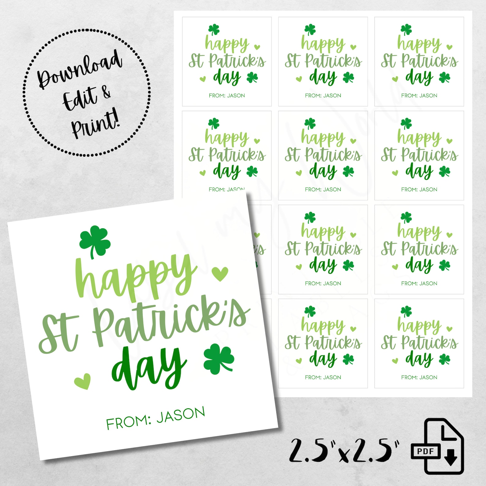 Printable Happy St Patrick's Day Tags, Personalized 2.5" Round Labels ...
