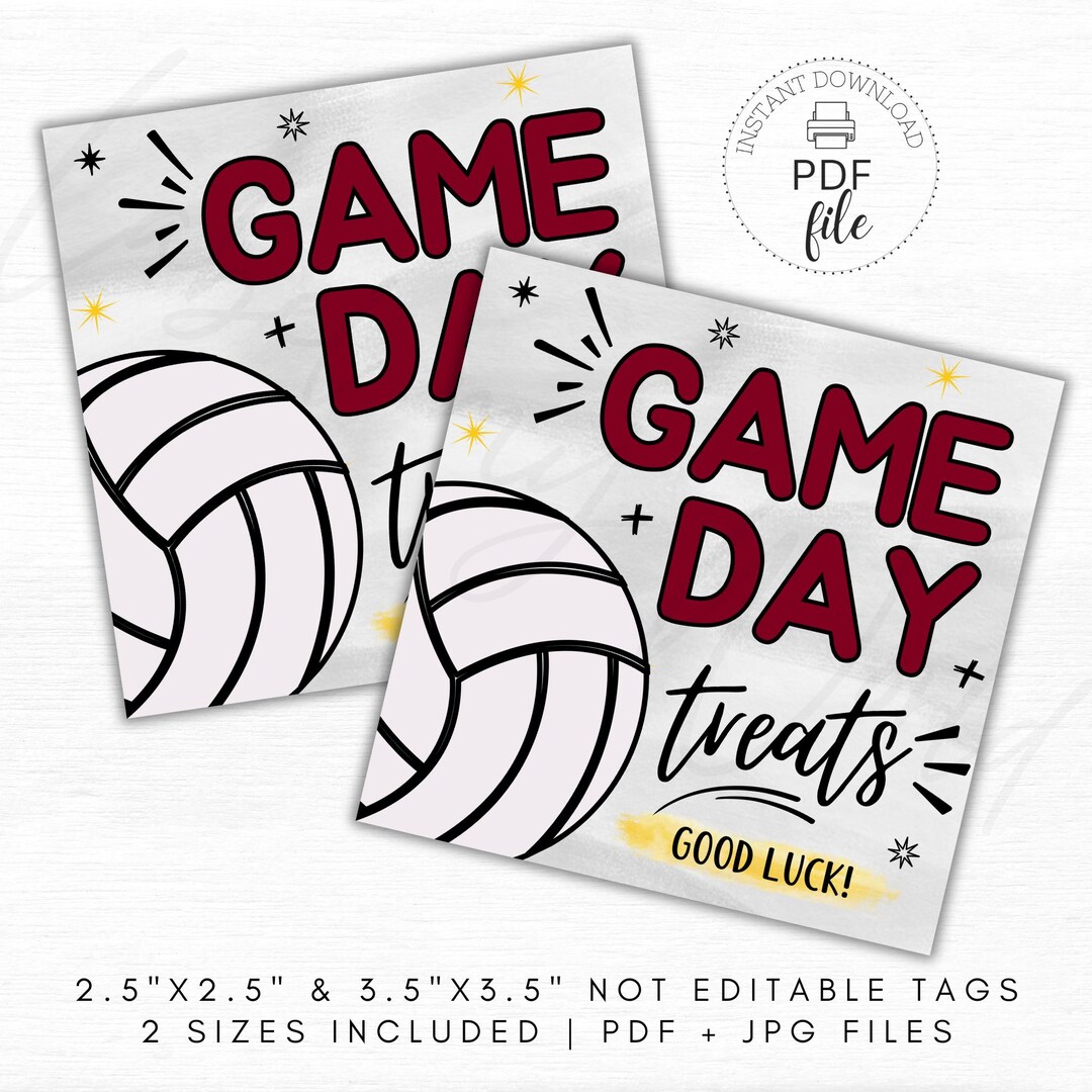 Printable Volleyball Game Day Tags, Game Day Treats Good Luck Gift Tags ...