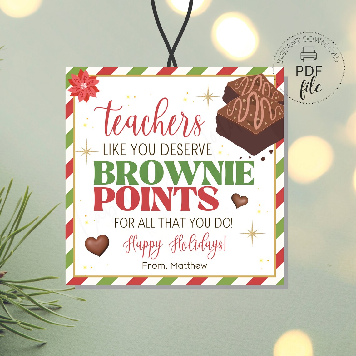 Chocolate Brownie Christmas Gift Tag | Printable Teachers Like You ...