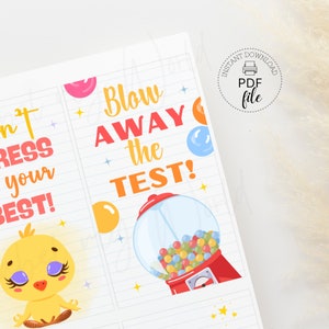 Printable Testing Day Tags, Test Taking Motivation Note Cards, Cute ...