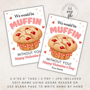 Printable Valentines Muffin Gift Tag, Personalized We Would Be Muffin ...