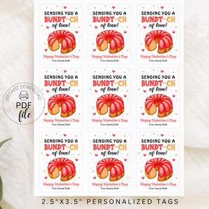 Printable Valentines Bundt Cake Gift Tag, Personalized Sending You a ...