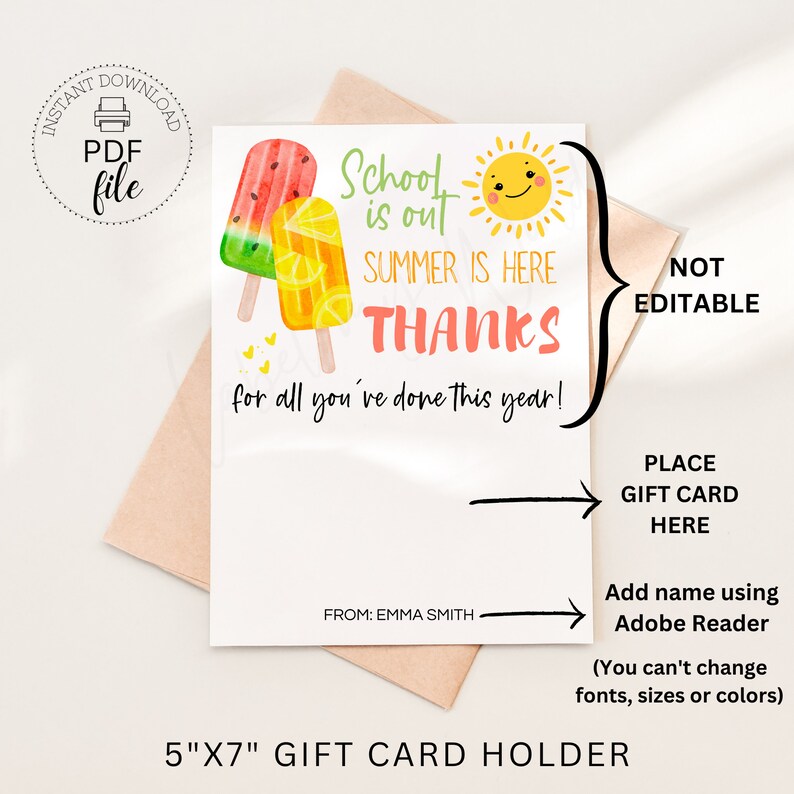 Printable School is Out Summer is Here Personalized Gift Card Holder ...