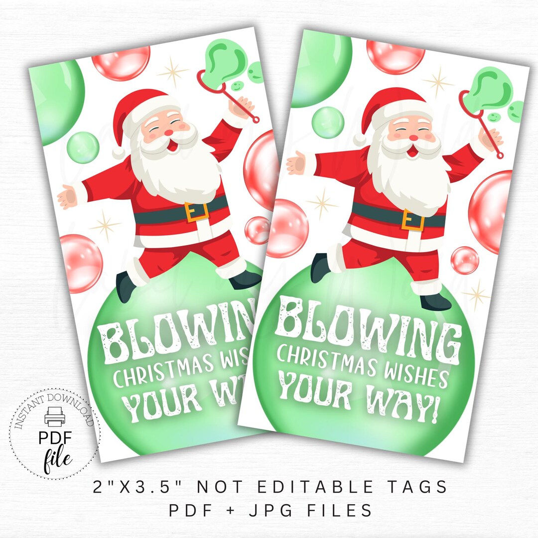 Printable Christmas Bubbles Gift Tag, Blowing Christmas Wishes Your Way ...