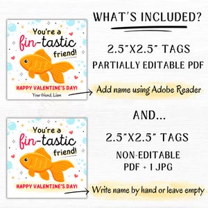 Printable Valentine Goldfish Gift Tag, You're a Fin-tastic Friend 2.5 ...