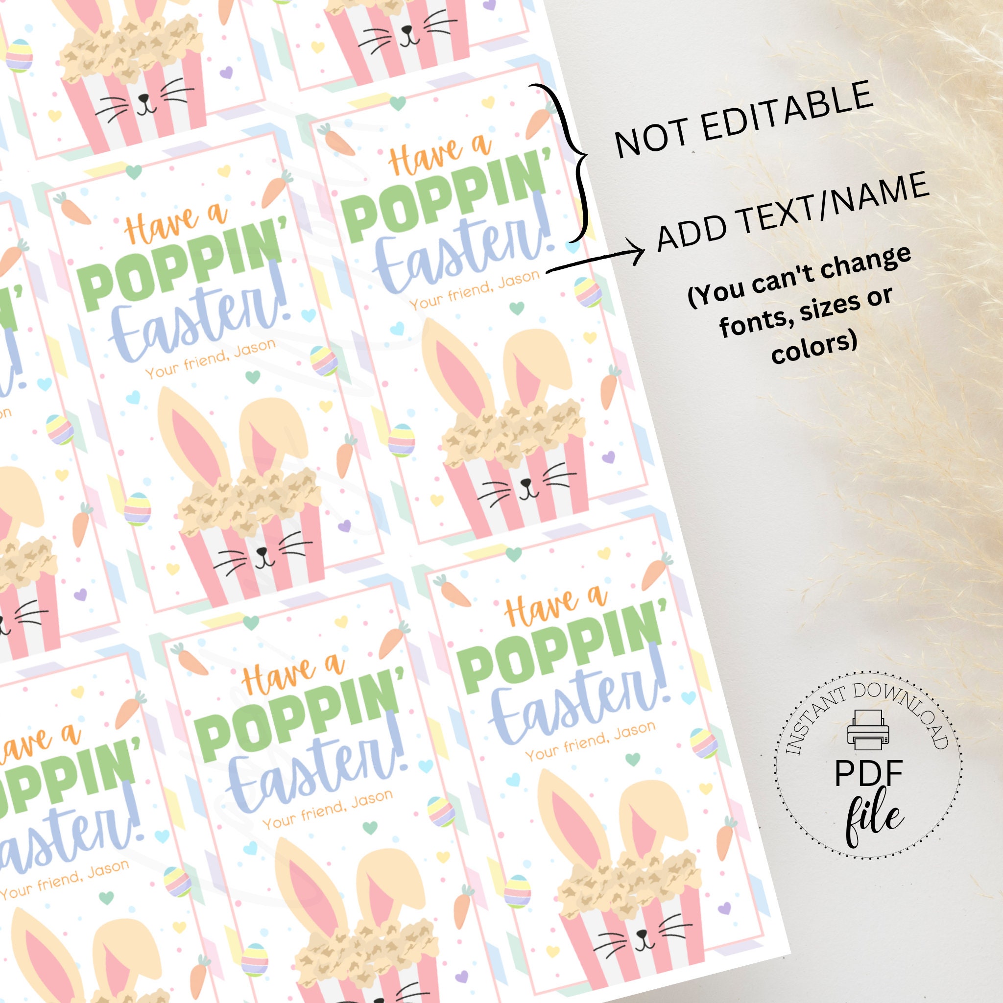 Printable Popcorn Easter Favor Tag, Personalized Have a Poppin' Easter ...