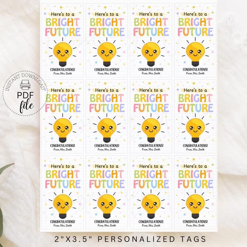 Printable Here's to A Bright Future Gift Tag, Light Bulb Graduation ...