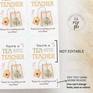 Printable You're a Tea-riffic Teacher Gift Tag, Thanks for Everything ...