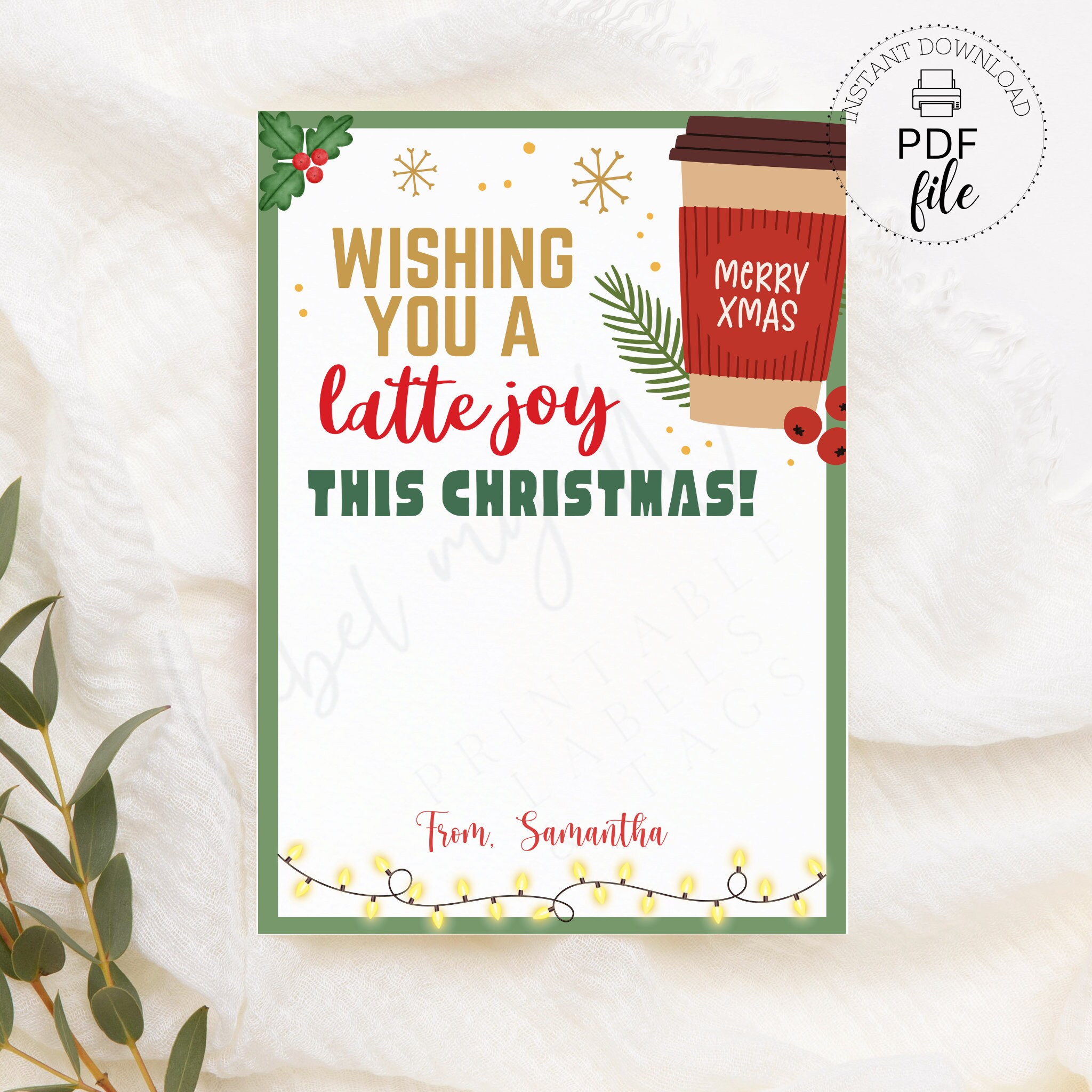 Printable Christmas Coffee Gift Card Holder Template | Wishing You A ...