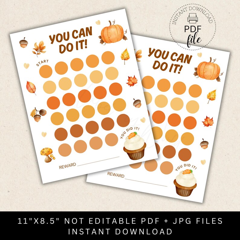 Printable Fall Reward Chart, Autumn Kids Sticker Chart, You Can Do It ...