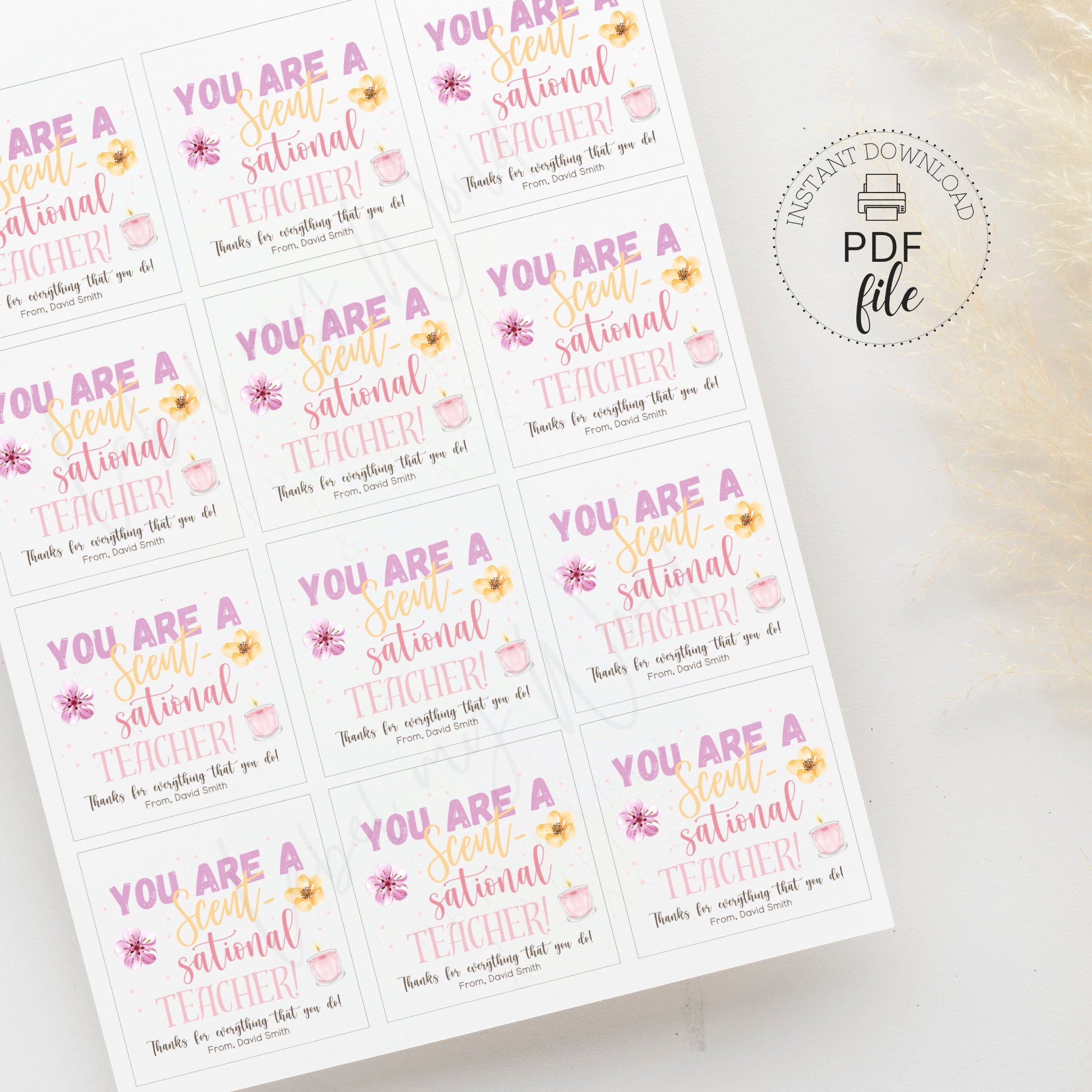 You Are a Scent-sational Teacher Gift Tag Printable Teacher ...