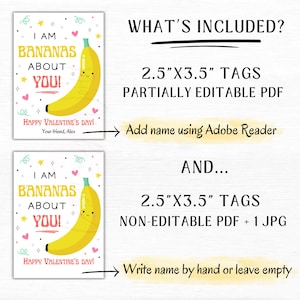 Printable Bananas About You Valentine Gift Tag, Personalized Classroom ...