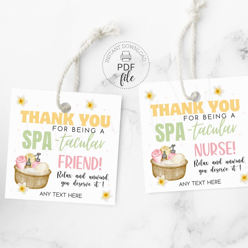 Thank You for Being Spa-tacular Gift Tag Printable Teacher/nurse/friend ...