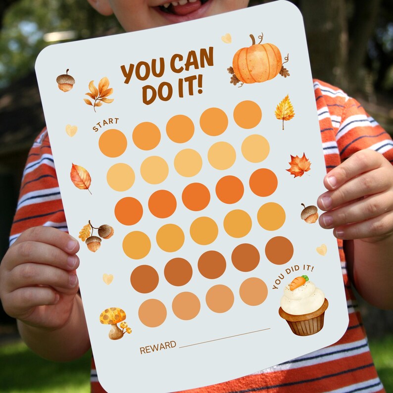 Printable Fall Reward Chart, Autumn Kids Sticker Chart, You Can Do It ...