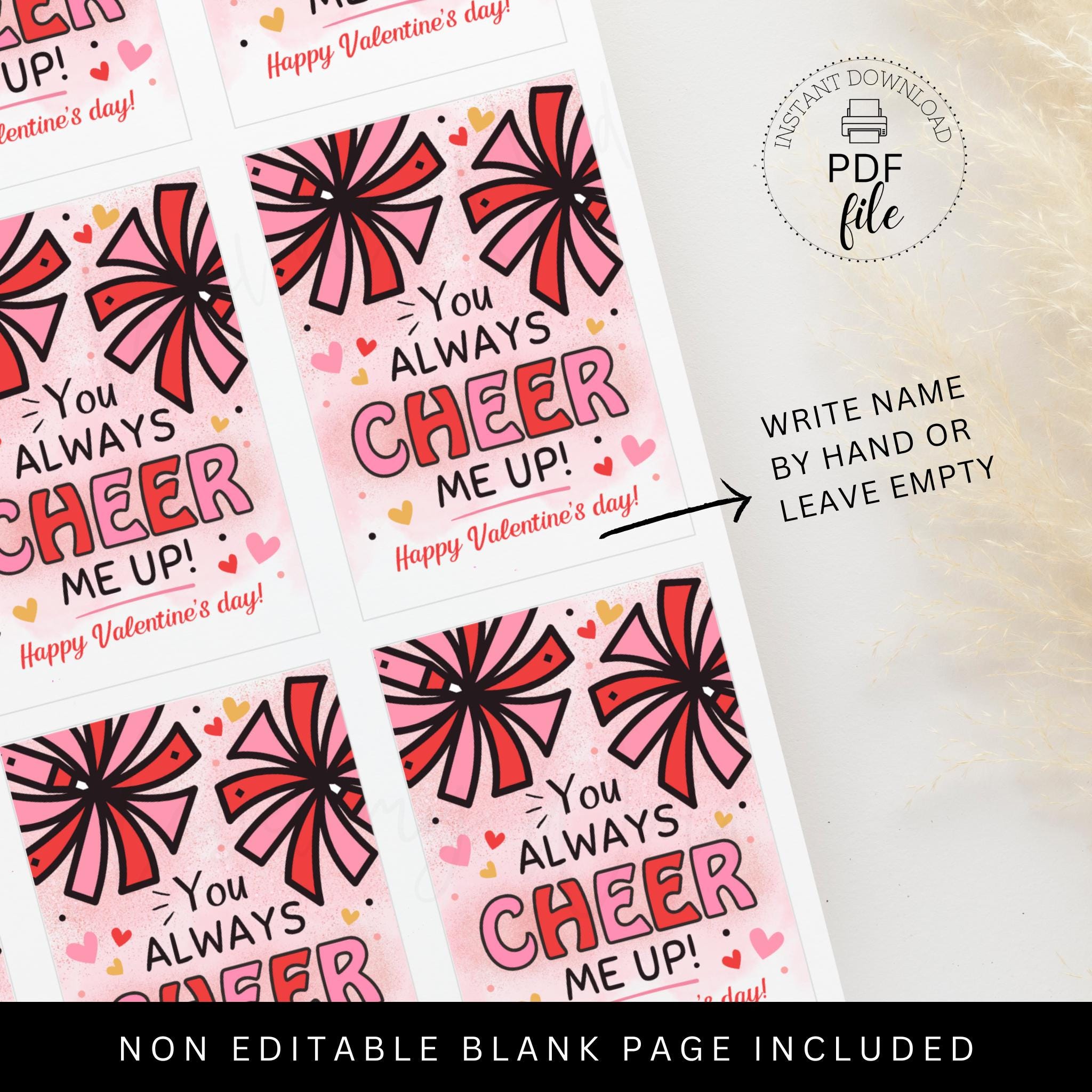 Printable Valentine Cheer Gift Tag, You Always Cheer Me up Tags ...