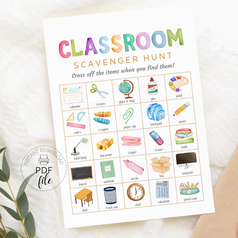 Printable Classroom Scavenger Hunt for Kids, School Indoor Treasure ...