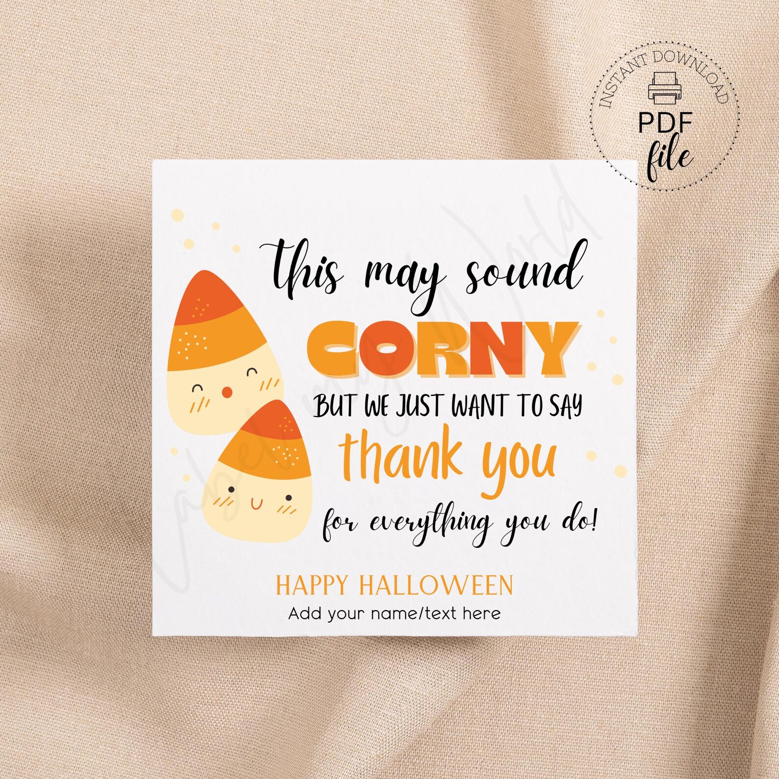 Halloween Candy Corn Tag | Printable Thank You Treat Tag | Personalized ...