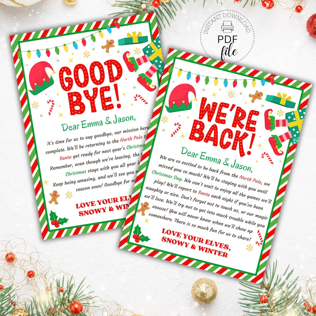Printable Green & Red Elves Arrival/goodbye Letters, Christmas Elves ...