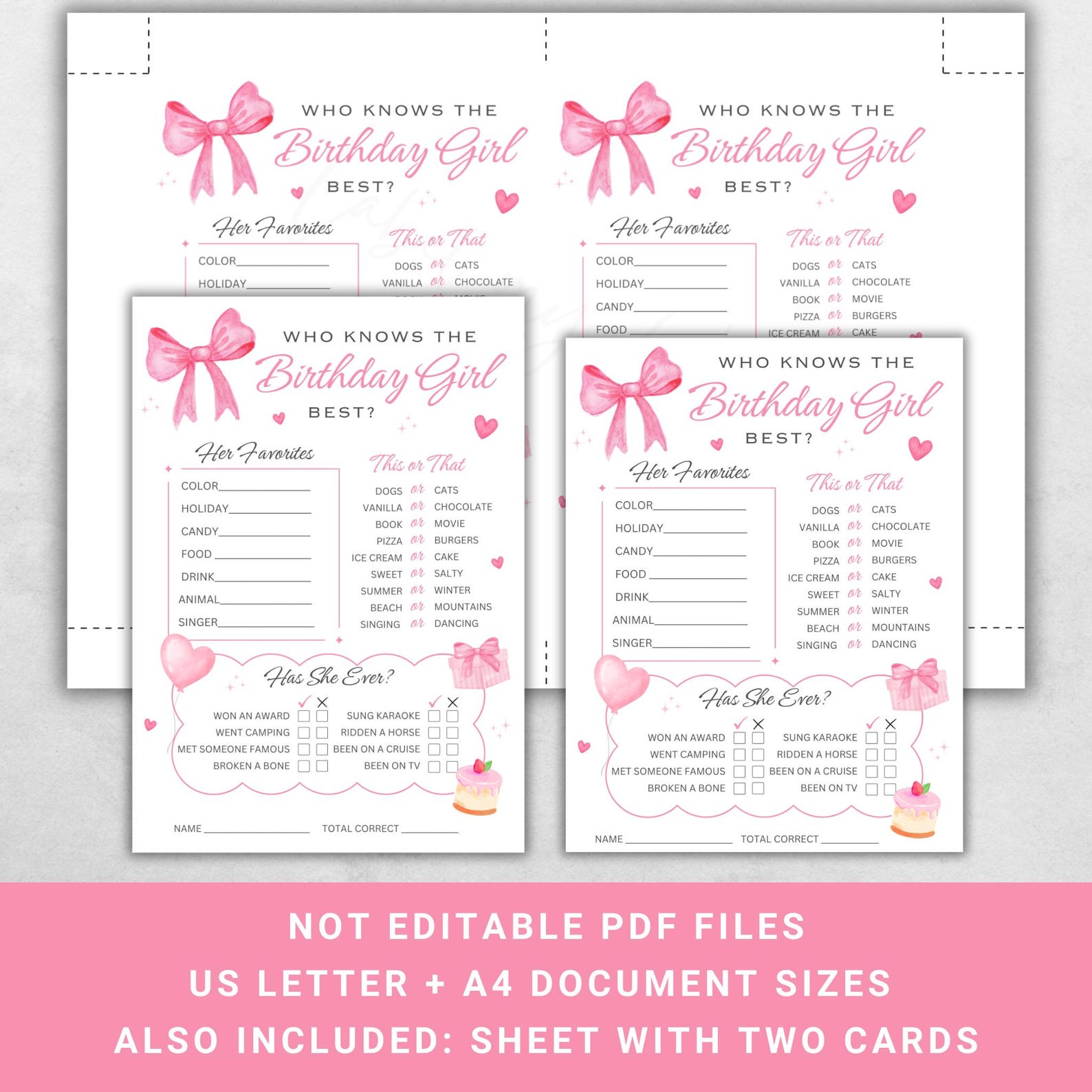 Pink Bow Who Knows the Birthday Girl Best Game, Printable Coquette ...