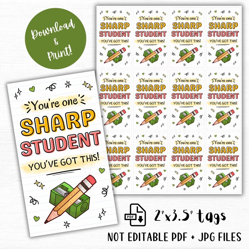 Printable Testing Day Pencil Gift Tag, You're One Sharp Student You've ...